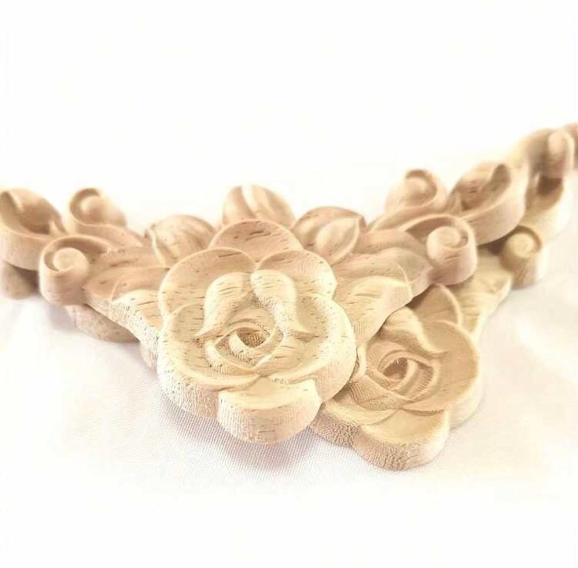 20 Pcs Decorative Wood Rose Flower Carved Appliques Corner Onlay 3.15 X ...