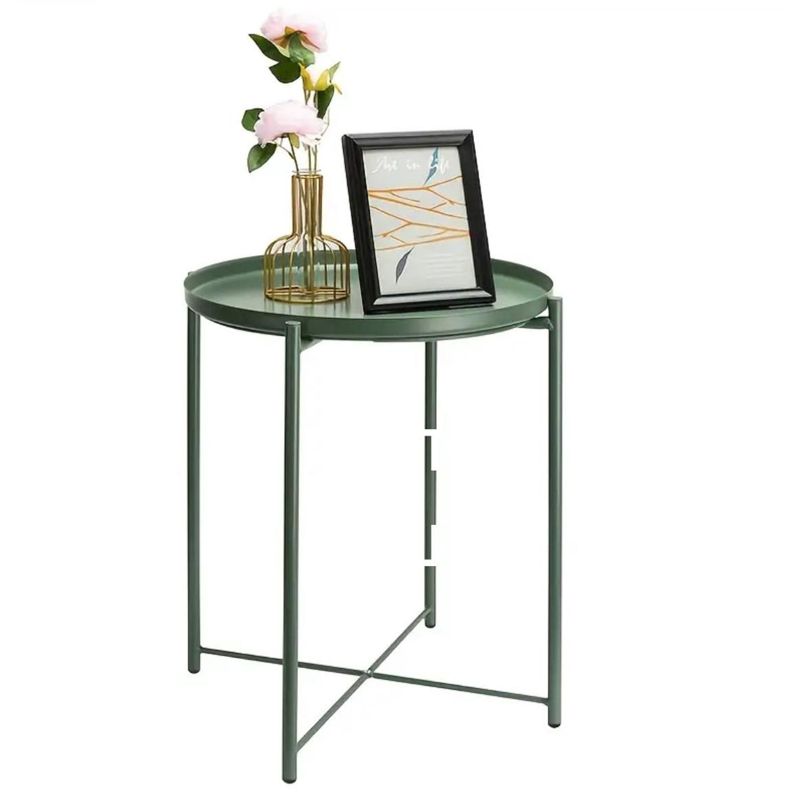 Small Metal Tray Round Side Table, Metal End Table With Removable Tray ...