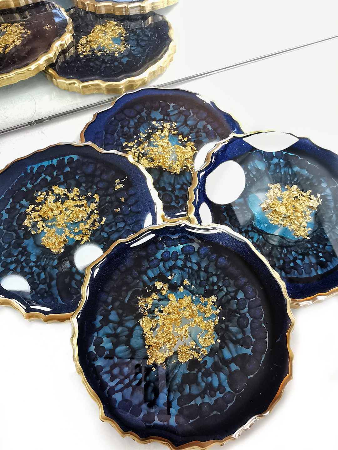 Navy Blue Epoxy Resin Drinking Coasters Drinkware Barware Accessories Gifts Geode Agate Coaster ...