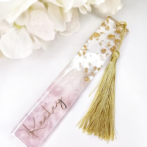 Pink and Gold Fully Customisable Bookmark With Tassel Personalised ...