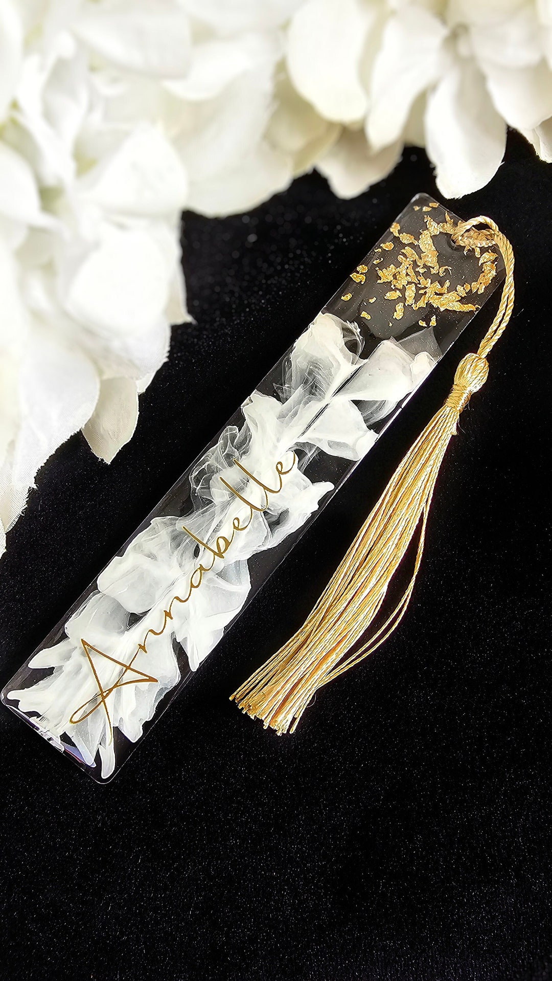 White and Gold Fully Customisable Bookmark With Tassel Personalised ...