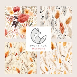 Fall Autumn Floral Digital Seamless Patterns - 30 Designs | 12x12 ...