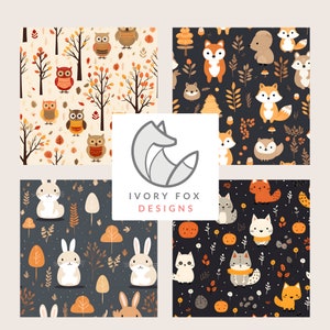 Fall Autumn Cute Animal Digital Seamless Patterns 10 Designs 12x12 ...