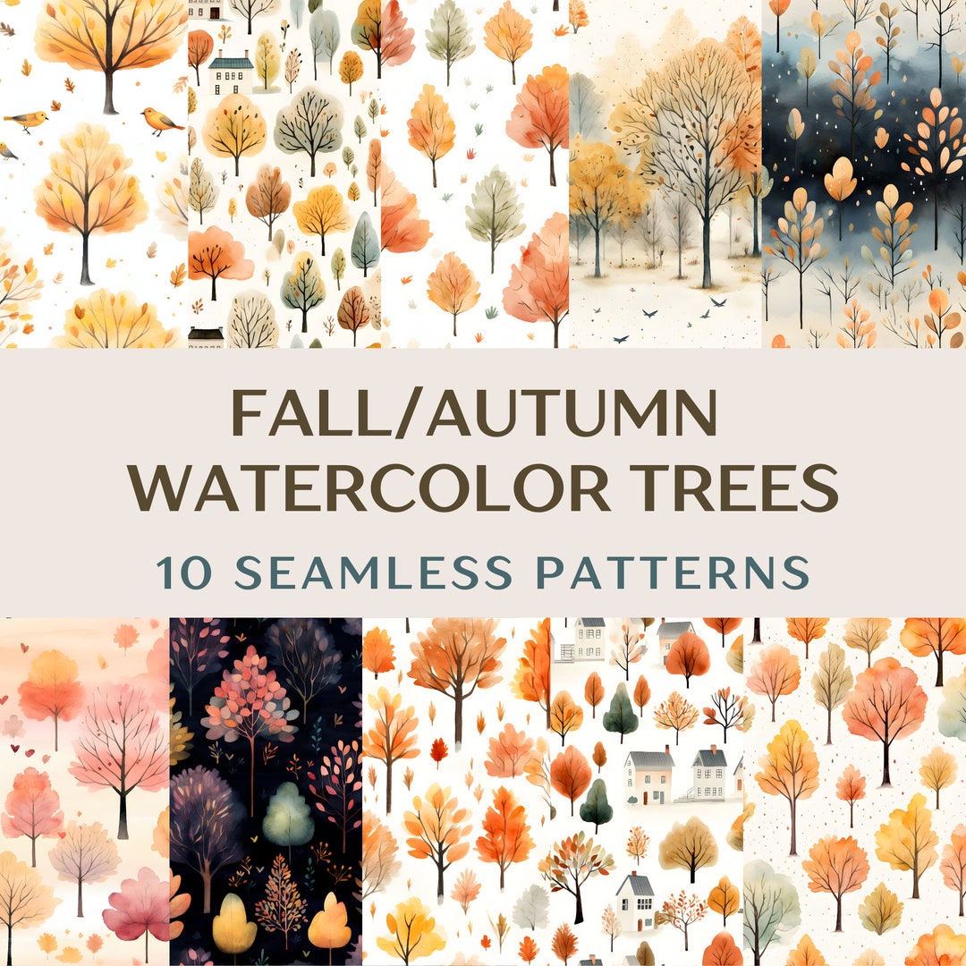 Fall Autumn Watercolor Trees Digital Seamless Patterns - 10 Designs ...
