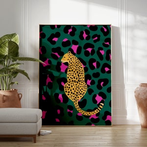 Cheetah Printable Wall Art, Leopard Print, Pink Green Animal Print ...