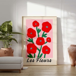 Les Fleurs Poster, Flower Printable Wall Art, Poppies Print, Botanical ...