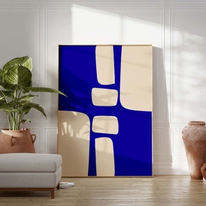 Royal Blue Minimalist Abstract Printable Wall Art, Bright Blue Modern ...