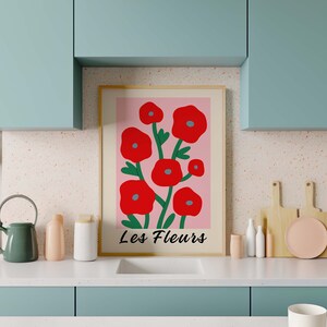 Les Fleurs Poster, Flower Printable Wall Art, Poppies Print, Botanical ...