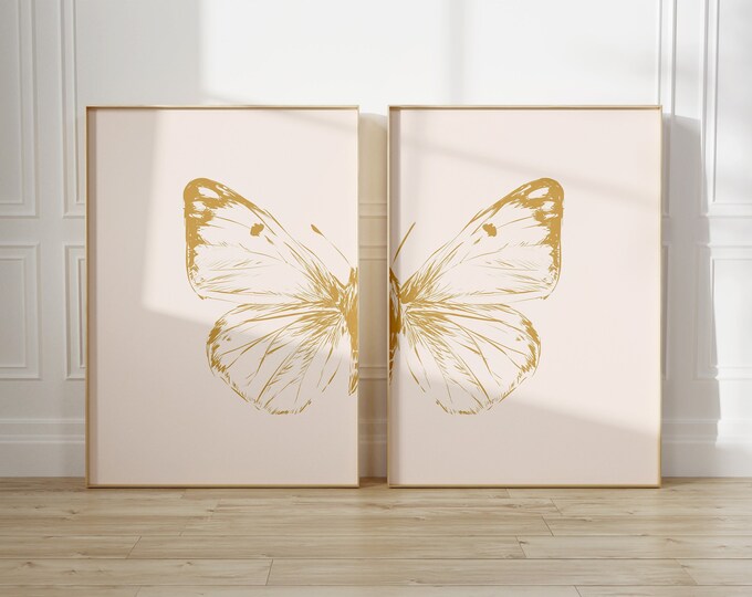 Gold Butterflies Splash Design Collage Wall Art Decor - Etsy