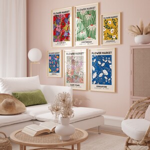 Flower Market Digital Printable Wall Art Set of 6, Flower Market Digital Print Set, Floral ...