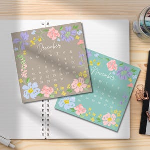 2026 Mini Calendar Cards: Floral Pastel Square Monthly Printable ...