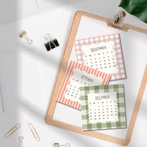 2026 Mini Calendar Cards: Square Monthly Gingham Pastel Cute Desk ...