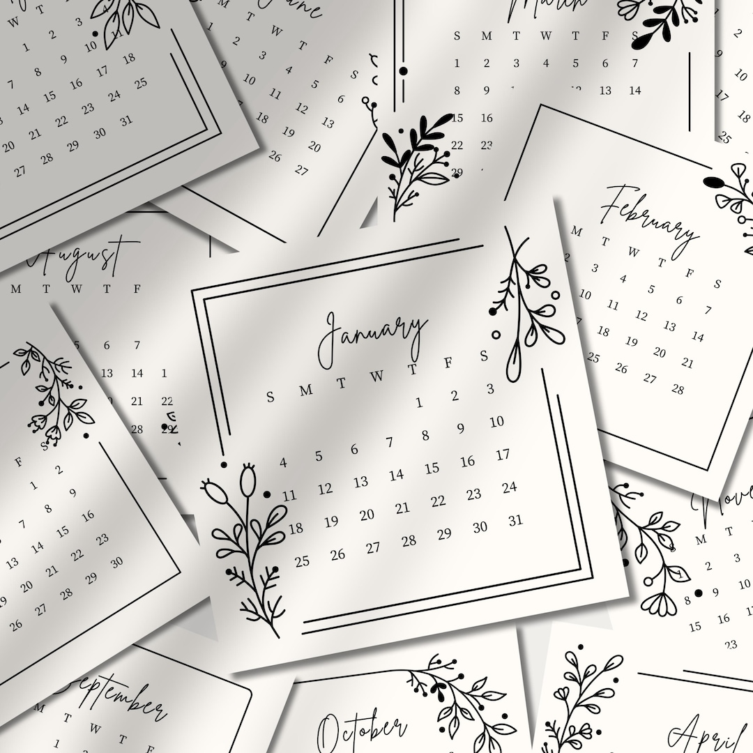 2026 Mini Calendar Cards: Floral Square Minimalist Monthly Printable ...