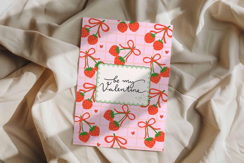 Valentine’s Day Greeting Card, Be My Valentine Card, Cherry Modern Gift ...