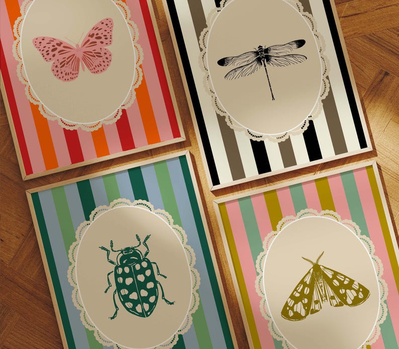 Eclectic Insect Art Print Set: Vintage Butterfly, Beetle, Dragonfly ...