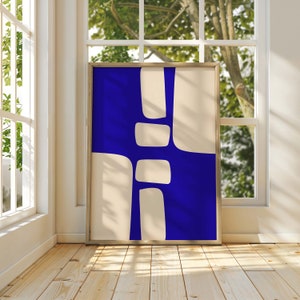 Royal Blue Minimalist Abstract Printable Wall Art, Bright Blue Modern ...
