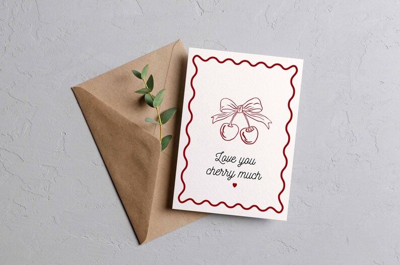 Valentine’s Day Greeting Card, Love You Cherry Much Card, Minimal ...