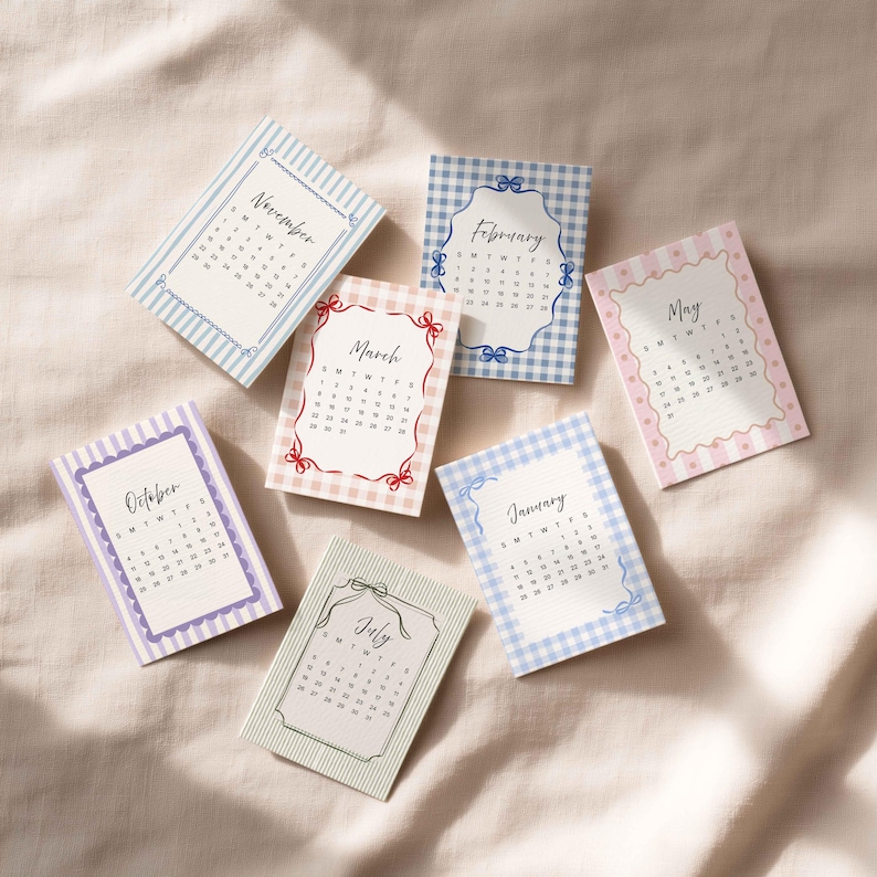 2026 Mini Preppy Calendar Cards: Square Monthly Cute Desk Calendar Set ...