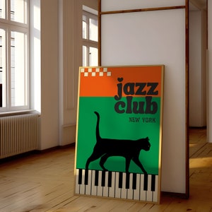 Jazz Club Printable Wall Art, Retro Jazz Music Print Digital Download ...