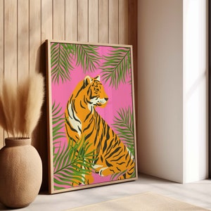 Tiger Printable Wall Art Pink Animal Print Preppy Illustration Jungle ...