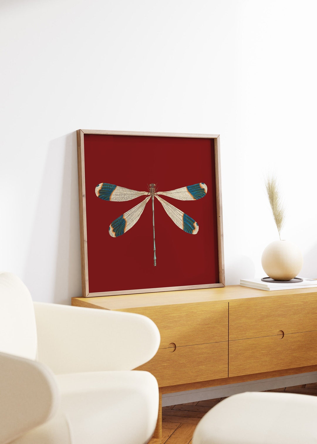 Dragonfly Printable Wall Art, Red Poster Download, Square Wall Art ...
