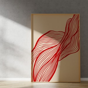 Abstract Red Line Printable Wall Art, Large Size Minimalist Print ...