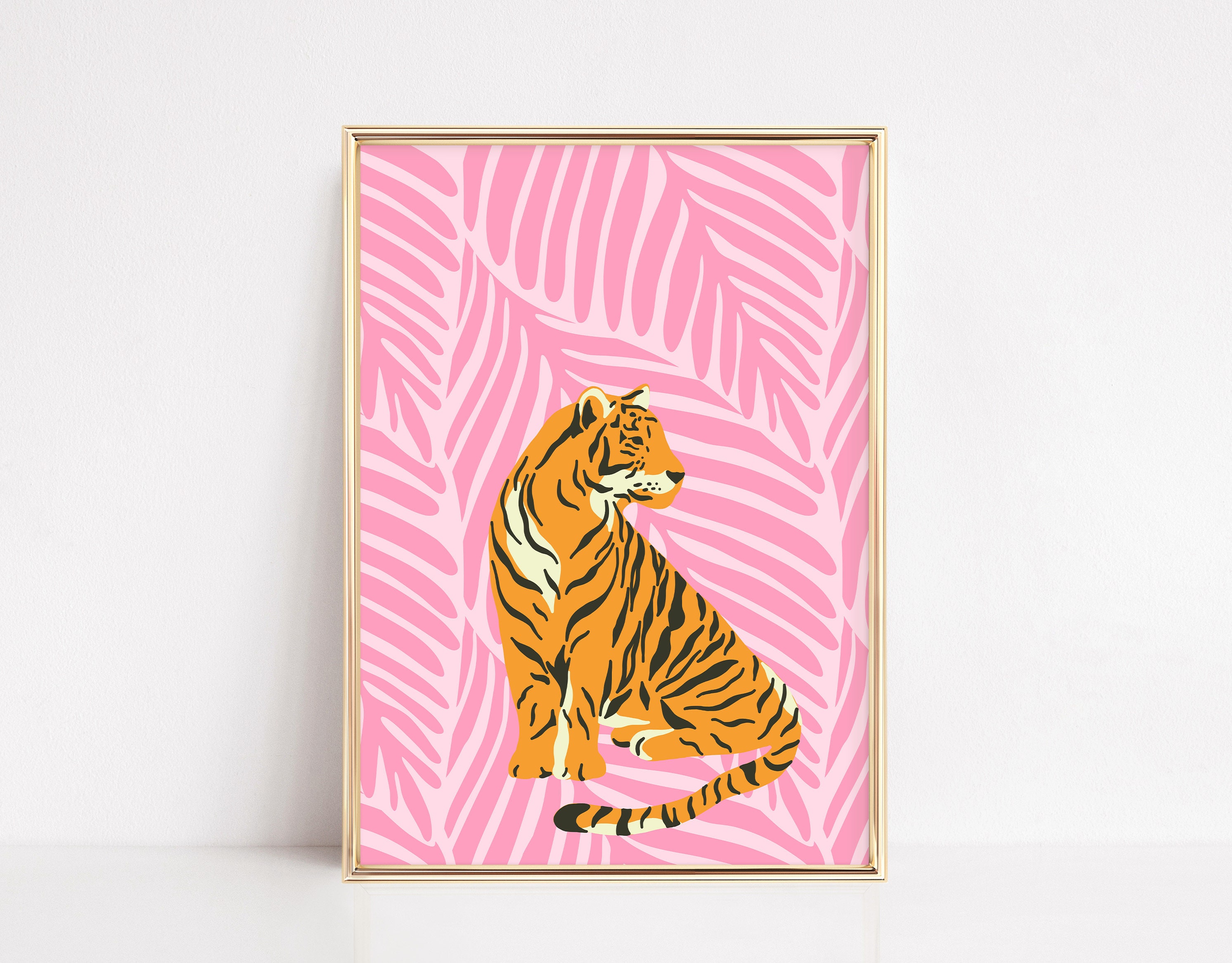 Tiger Printable Wall Art Pink Animal Print Preppy Illustration Jungle ...