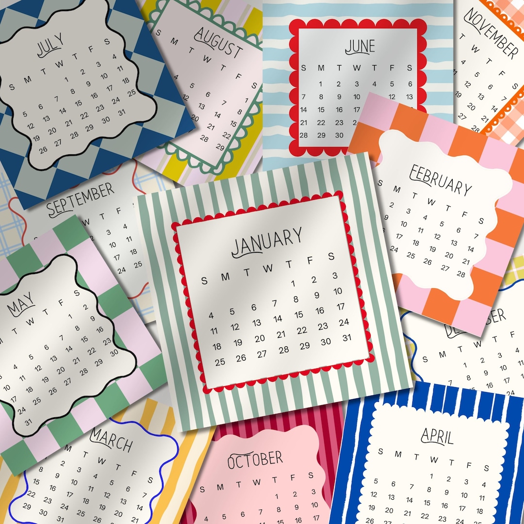 2026 Mini Funky Calendar Cards: Square Monthly Cute Desk Calendar Set ...