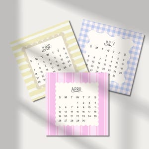 2026 Mini Calendar Cards: Square Monthly Gingham Pastel Cute Desk ...