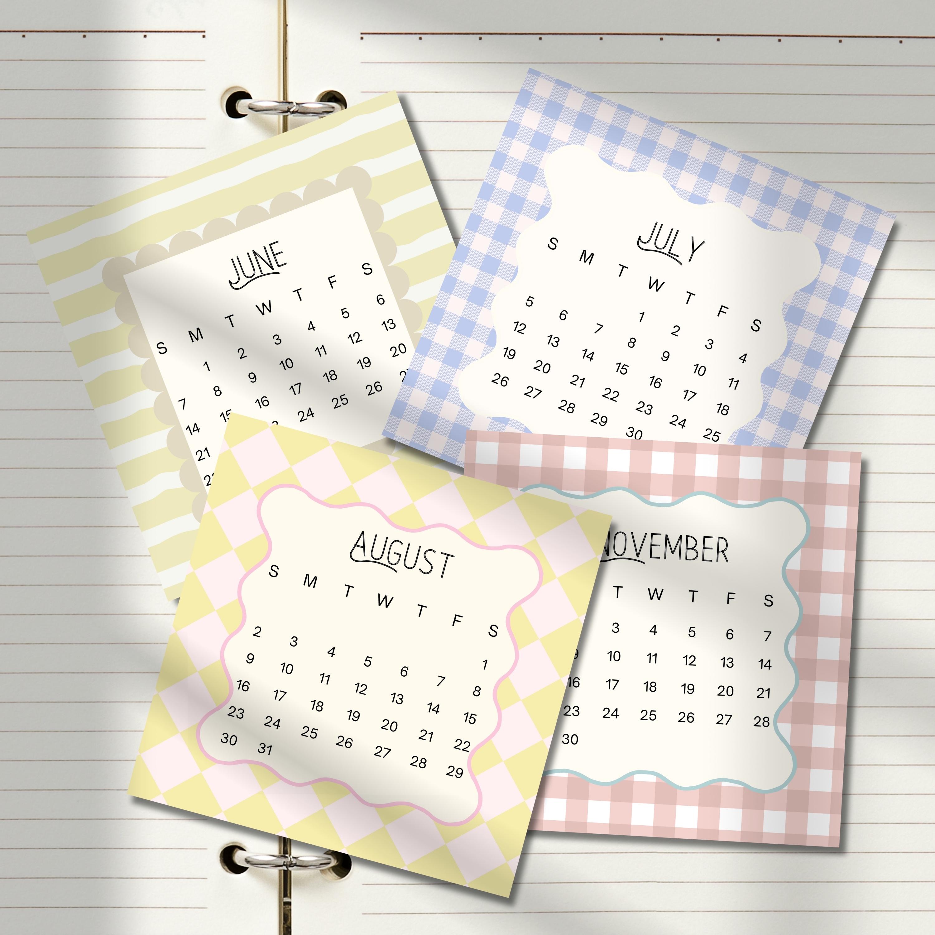 2026 Mini Calendar Cards: Square Monthly Gingham Pastel Cute Desk ...