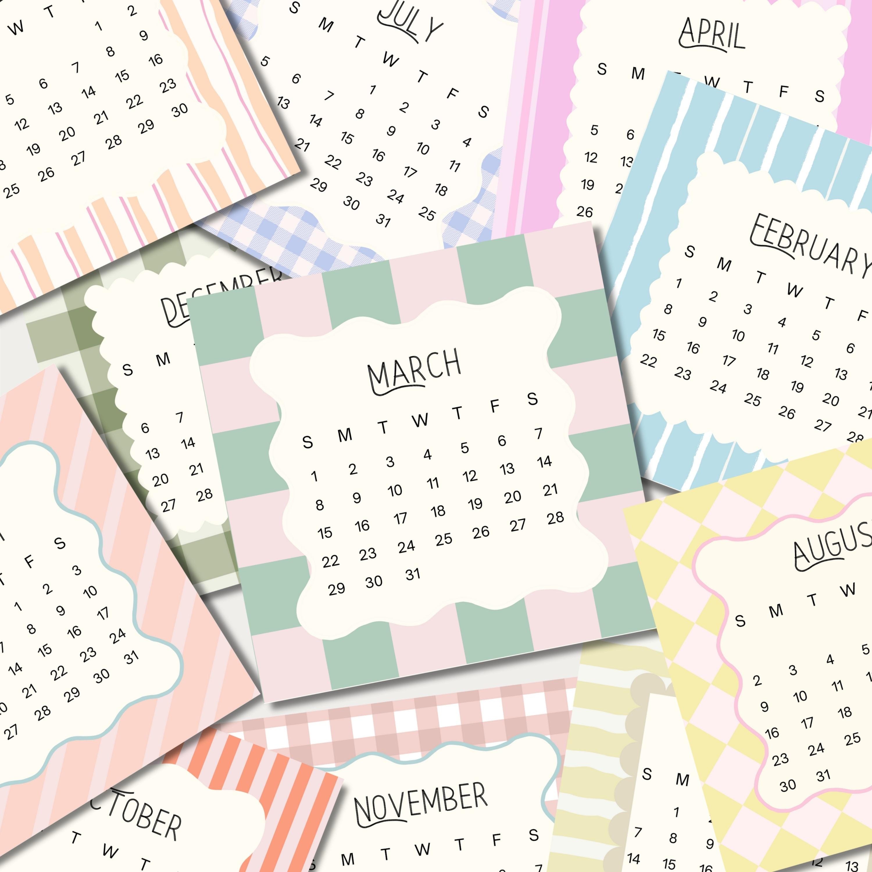 2026 Mini Calendar Cards: Square Monthly Gingham Pastel Cute Desk ...