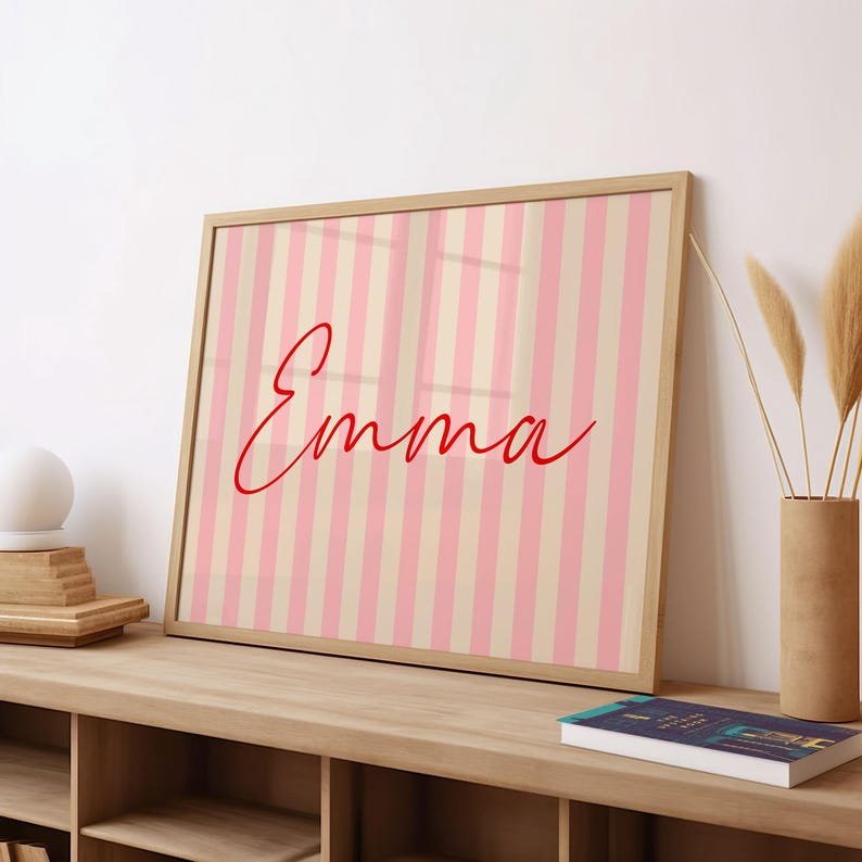 Personalized Name Print: Striped Wall Art, Custom Initial Printable ...