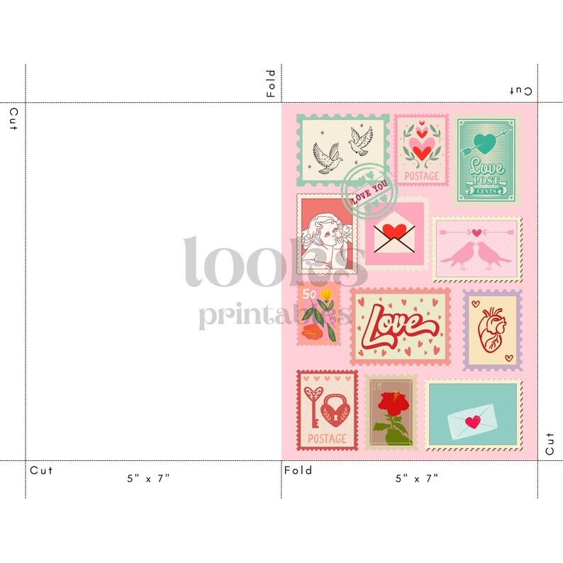 Valentine’s Day Greeting Card, Retro Love Postage Stamp Card, Vintage ...