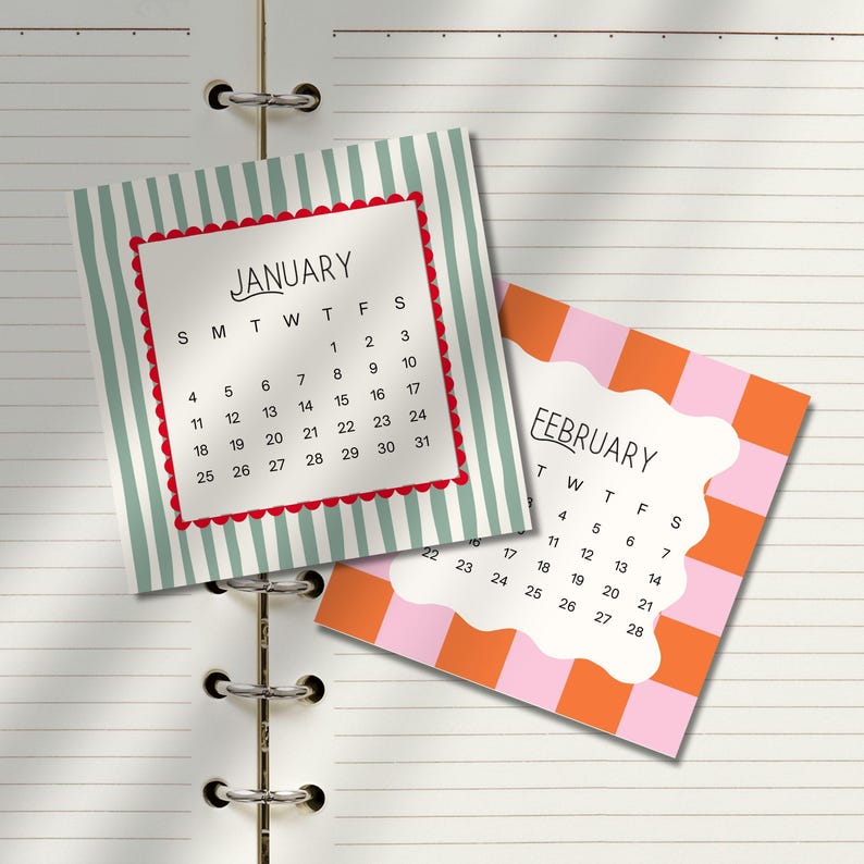 2026 Mini Funky Calendar Cards: Square Monthly Cute Desk Calendar Set ...