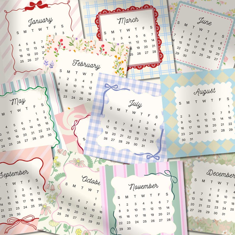 2026 Mini Preppy Calendar Cards: Square Monthly Cute Desk Calendar Set ...