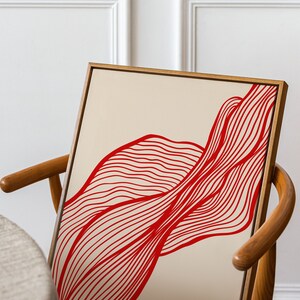 Abstract Red Line Printable Wall Art, Large Size Minimalist Print ...