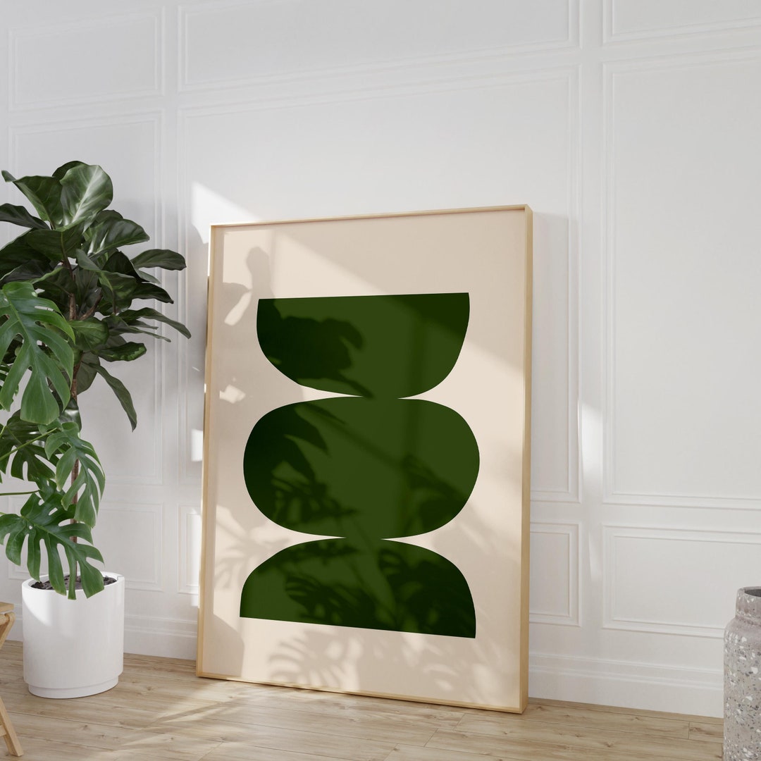 Olive Green Abstract Art Print: Minimalist Organic Shapes Printable ...