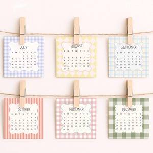 2026 Mini Calendar Cards: Square Monthly Gingham Pastel Cute Desk ...