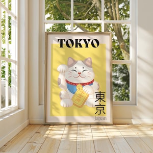 Tokyo Travel Print, City Printable Wall Art, Japanese Lucky Cat Poster ...