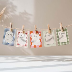 2026 Mini Preppy Calendar Cards: Monthly Cute Desk Calendar Set (PDF ...