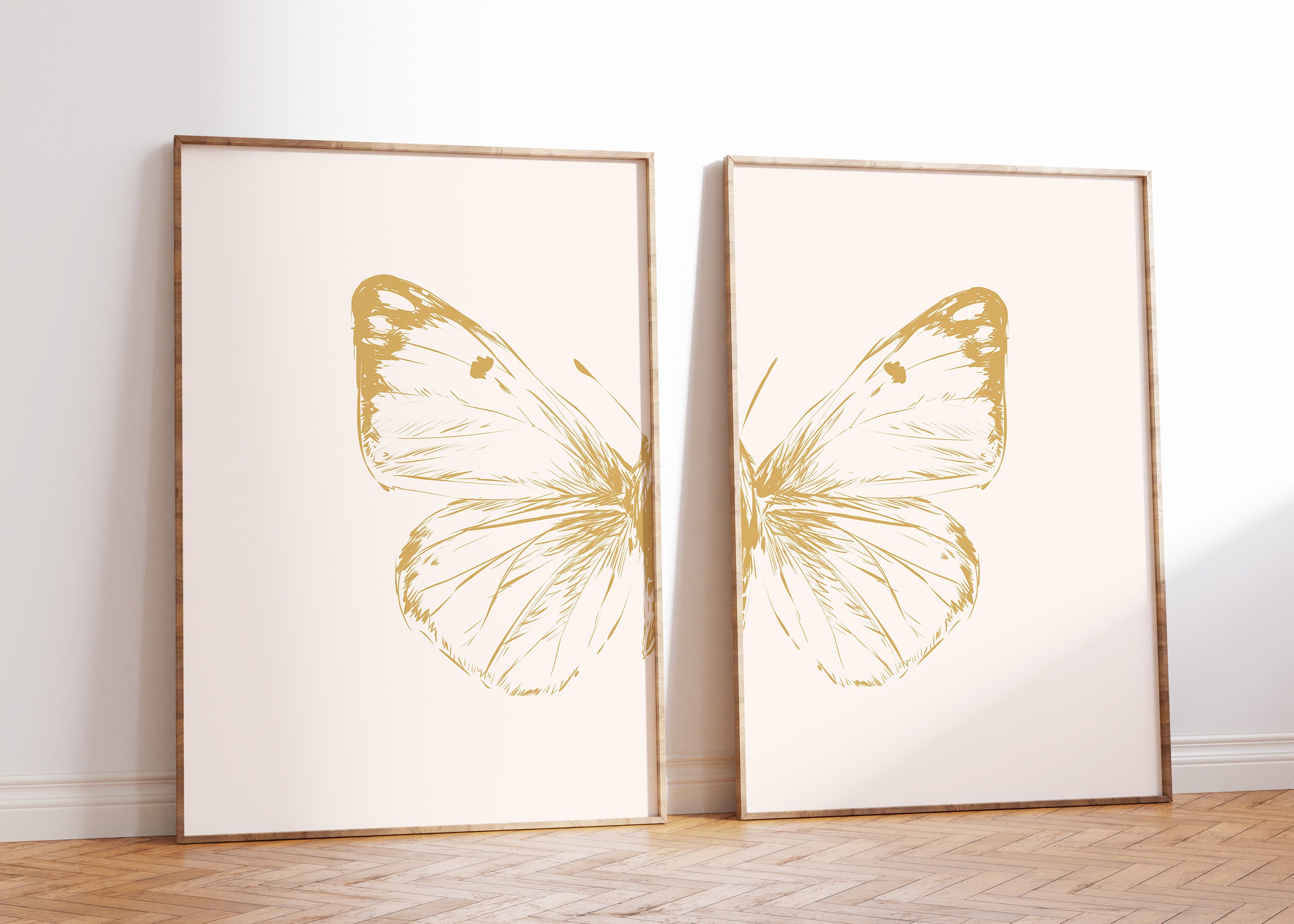 Gold Sketch Butterfly Printable Wall Art Set of 2 Abstract - Etsy