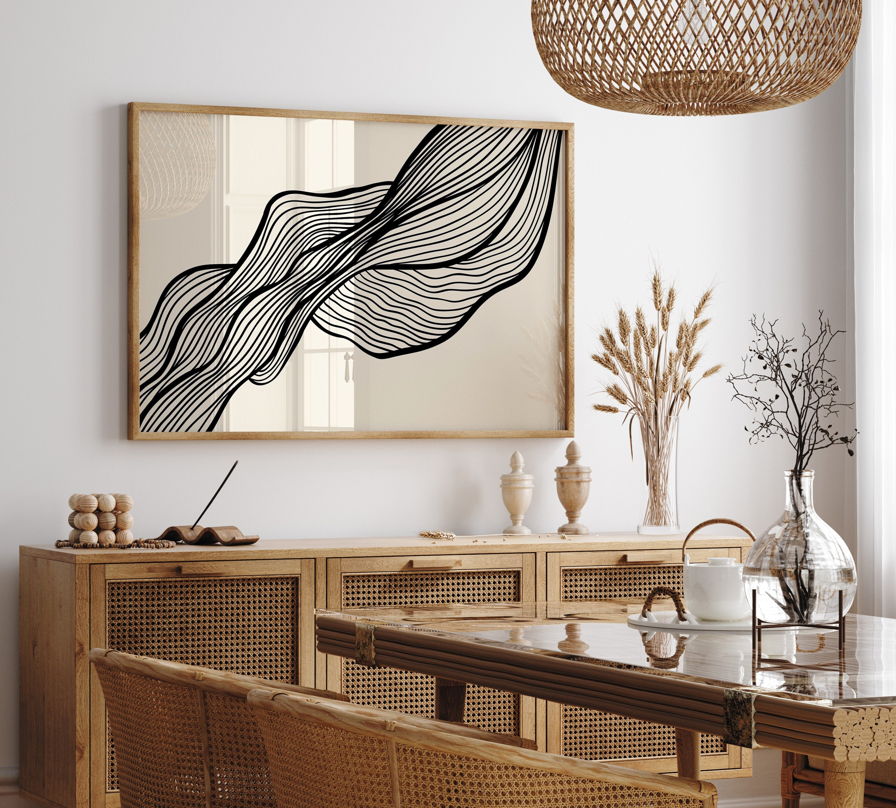 Horizontal Abstract Black Line Printable Wall Art Large Size - Etsy