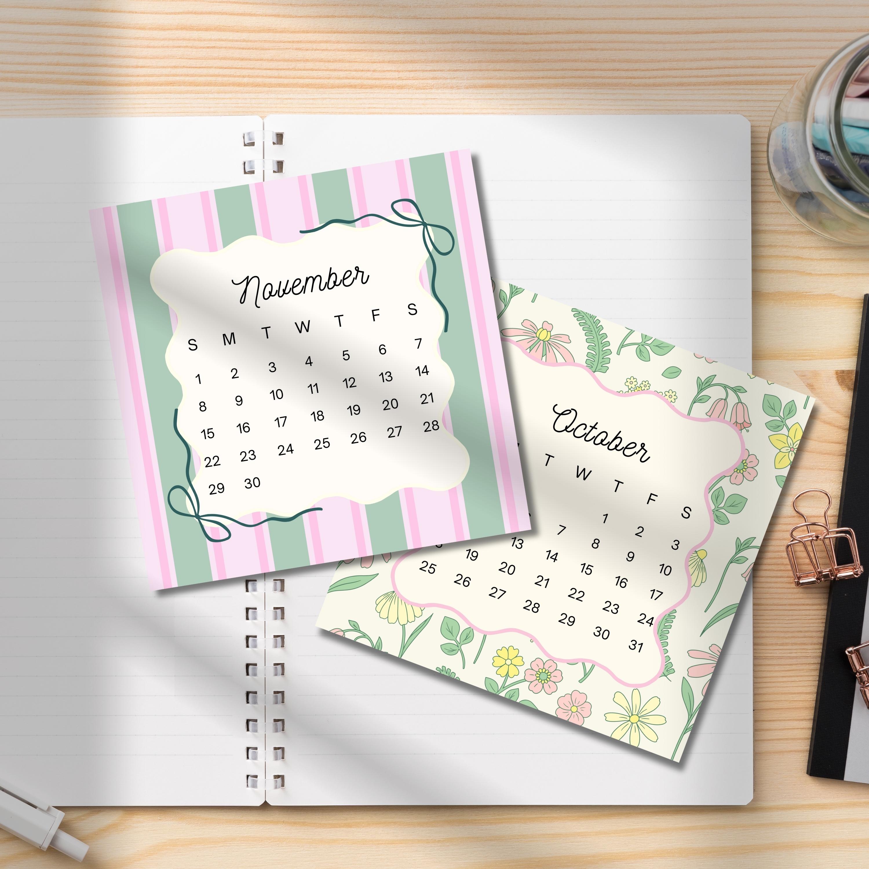 2026 Mini Preppy Calendar Cards: Square Monthly Cute Desk Calendar Set ...