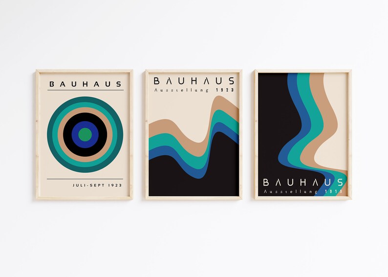 Set of 3 Bauhaus Printable Exhibition Posters, Mid Century Modern Print ...