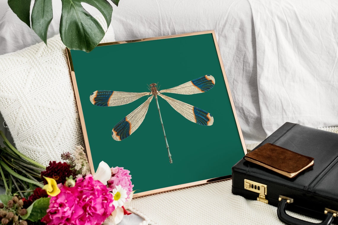 Dragonfly Printable Wall Art Emerald Green Poster Download - Etsy