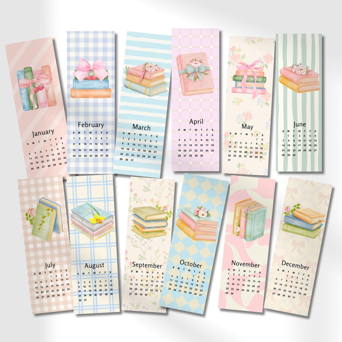 Bookmark Calendar 2026, Printable Pastel Bookmarks Set, Book Lover Gift ...