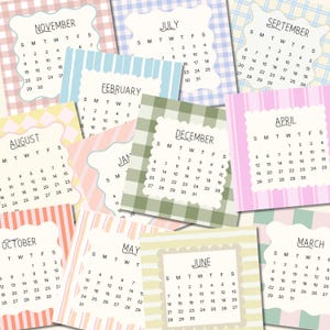 2026 Mini Calendar Cards: Square Monthly Gingham Pastel Cute Desk ...