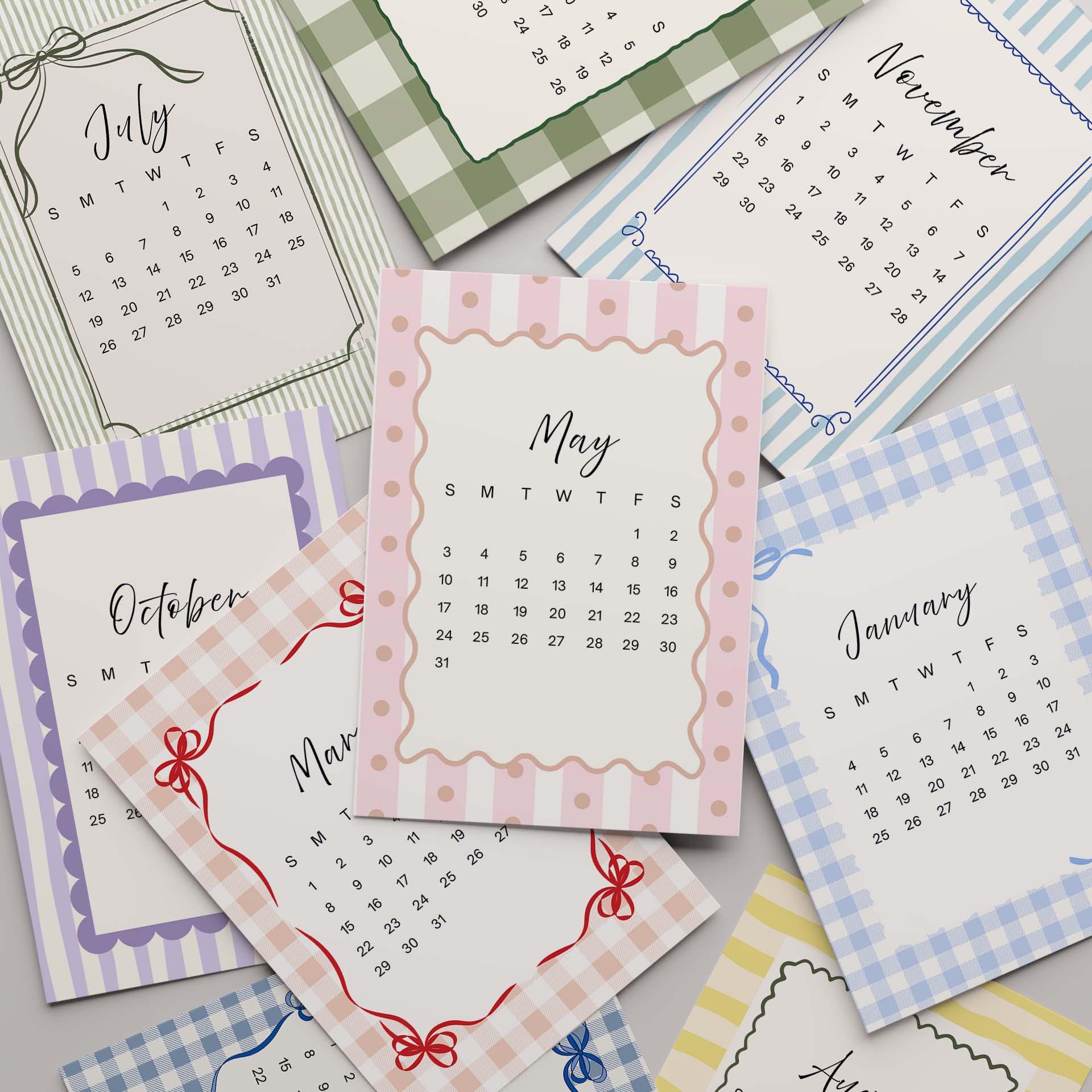 2026 Mini Preppy Calendar Cards: Monthly Cute Desk Calendar Set (PDF ...