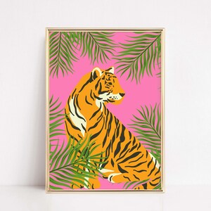 Tiger Printable Wall Art Pink Animal Print Preppy Illustration Jungle ...