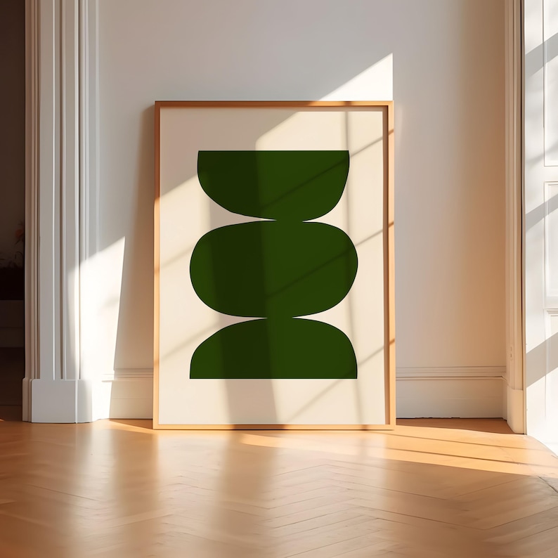 Olive Green Abstract Art Print: Minimalist Organic Shapes Printable ...